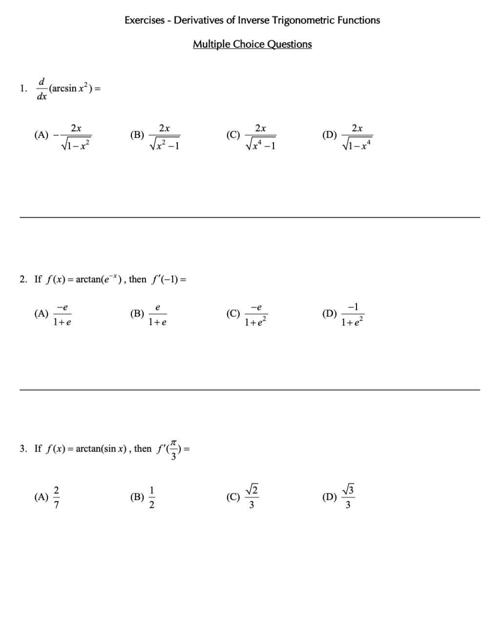 Derivatives of Inverse Trigonometric Functions - Top Study Guide | RevisionTown